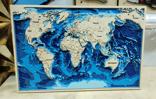 Украшение подвесное интерьерное DEEPMAPS Интерьерная карта мира с глубинами 60*40 см - купить по ...