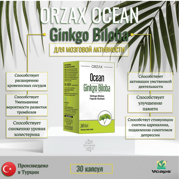 Ocean Ginkgo Biloba, ORZAX, Гинкго билоба, 30 капсул - купить с ...