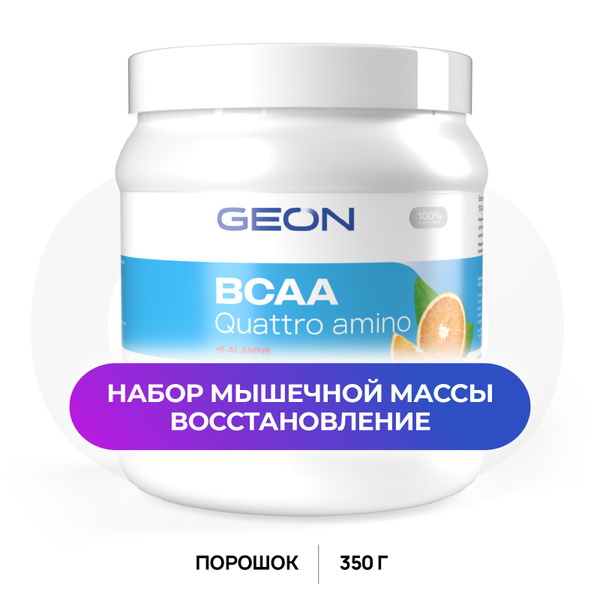 Аминокислоты GEON BCAA 2:1:1 QUATTRO AMINO(+бета аланин) БЦАА, Апельсин, 350 г. (58 порций ...