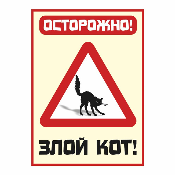 Табличка, осторожно злой кот, прикол, на дверь, на забор, 25 см, 18 см ...