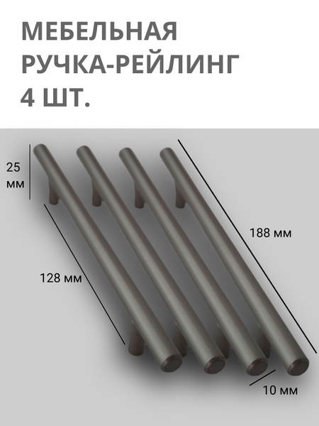 Мебельная ручка-рейлинг 128 мм, диаметр 10 мм, 4шт купить на OZON по ...