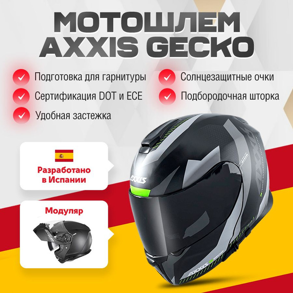 Мотошлем AXXIS FU403SV Gecko SV Shield модуляр серый (размер: m) купить ...