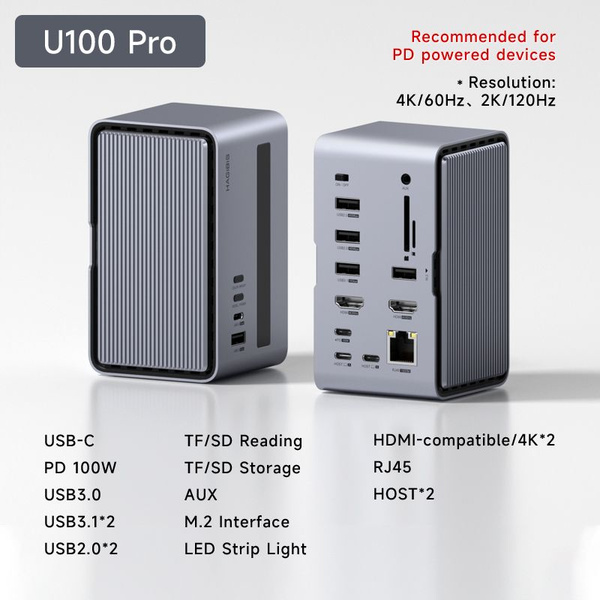 Док-станция Hagibis USB C с двойным HDMI-совместимым SSD-корпусом M.2 ...