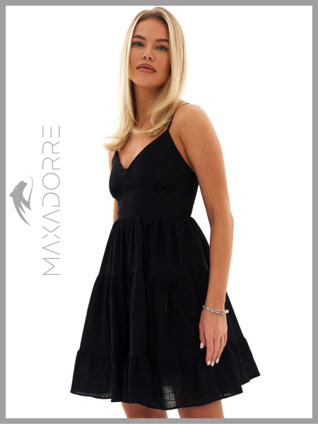 Платье Женский MAXADORRE черный с открытыми плечами, с тонкими бретельками Повседневный ...