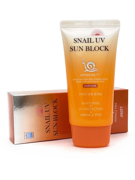 Солнцезащитный крем с муцином улитки Jigott Snail UV Sun Block SPF50 ...