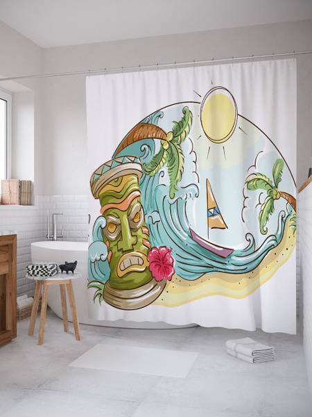 Штора для ванной 200x180 см JoyArty ширма плотные ширина 180 высота 200 для бани санузлов дома ...