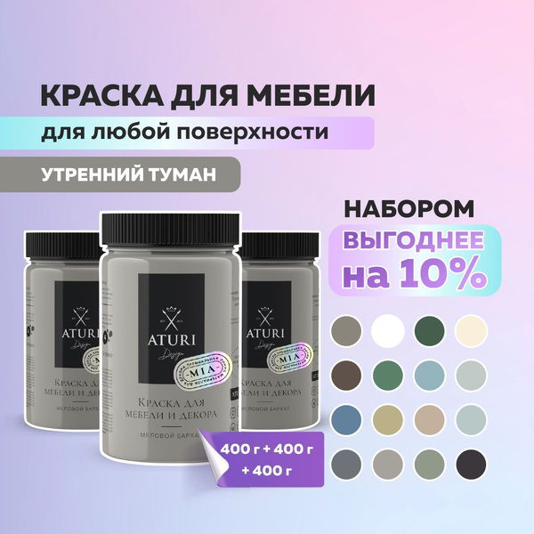 Набор 3 шт по 0,4 кг: Матовая краска для мебели без запаха, меловая ...
