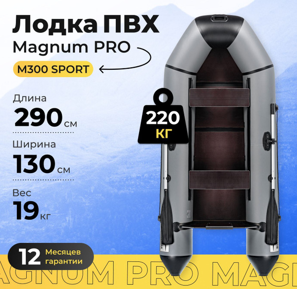 Лодка ПВХ под мотор надувная двухместная гребная для рыбалки Magnum PRO ...