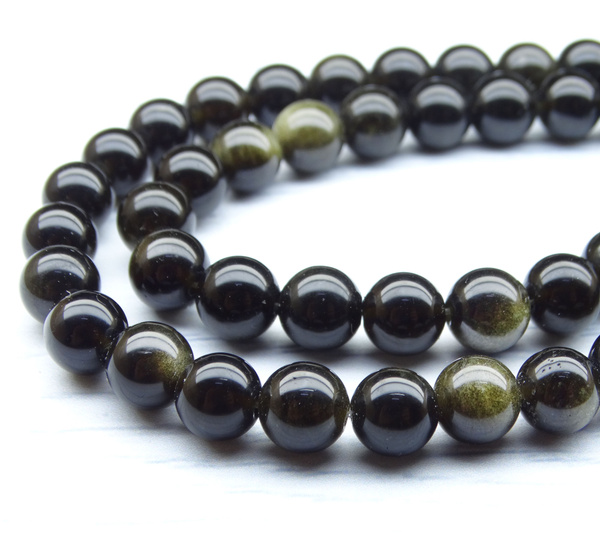ПК052НН8-1 Бусины из природного камня обсидиан черный (с золотистым ...