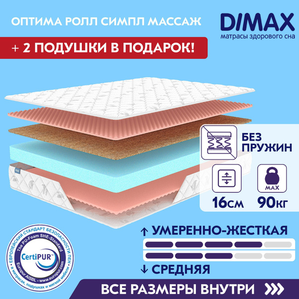 Матрас SkyLab Ролл Симпл Массаж серия Оптима, Беспружинный, 150 ...