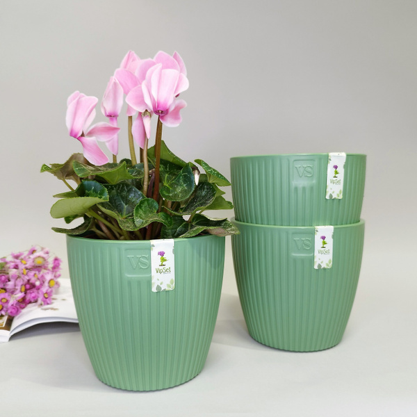 Горшок с вкладкой 3 шт Эви VipSet 3л; 15,5 х 17,5 см, пластик, зеленый ...