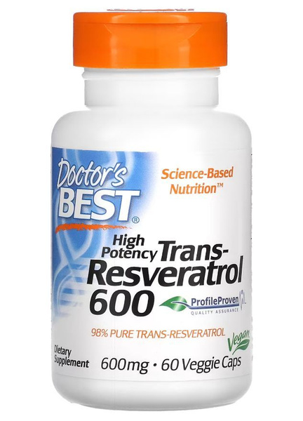 Doctor's Best, высокоэффективный транс ресвератрол 600, 600 мг, 60 ...
