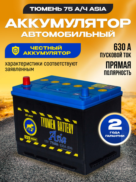 Аккумулятор автомобильный Тюменский аккумуляторный завод Asia Тюмень_75 ...