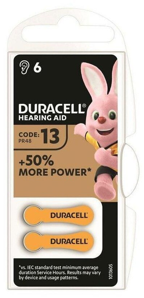 Duracell Батарейка PR48 (ZA13, V13A, DA13), ZincAir (воздушно-цинковый) тип, 1,45 В, 6 шт купить ...