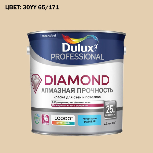 Краска DULUX Diamond Matt-BW-в колеровке Гладкая, Сополимерная ...