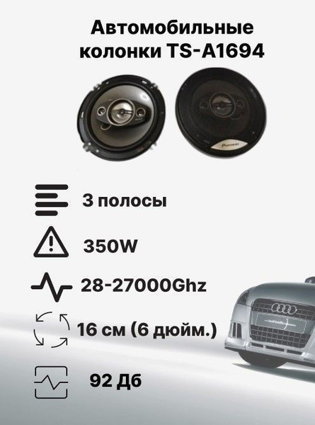 Автомобильные динамики "TS-A1694", 15х23 см (6х9 дюйм), 650 Вт ...