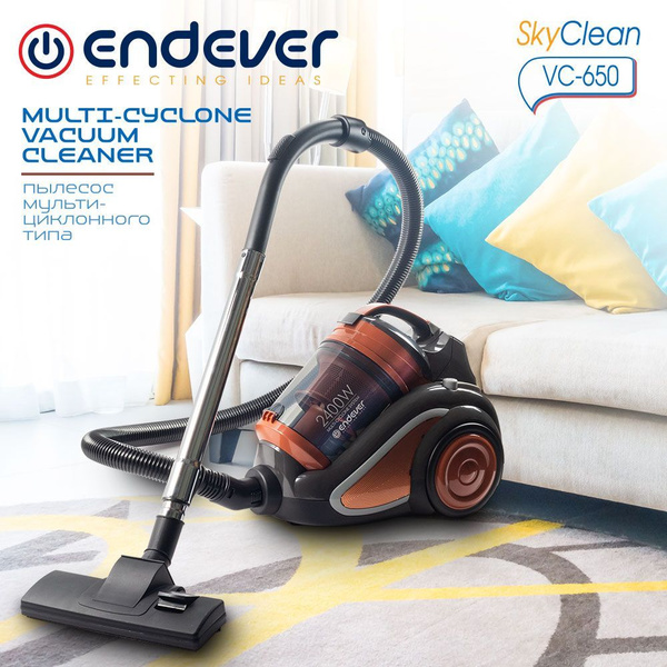 Бытовой пылесос Endever SKYCLEAN VC-650, серый, оранжевый - купить по ...