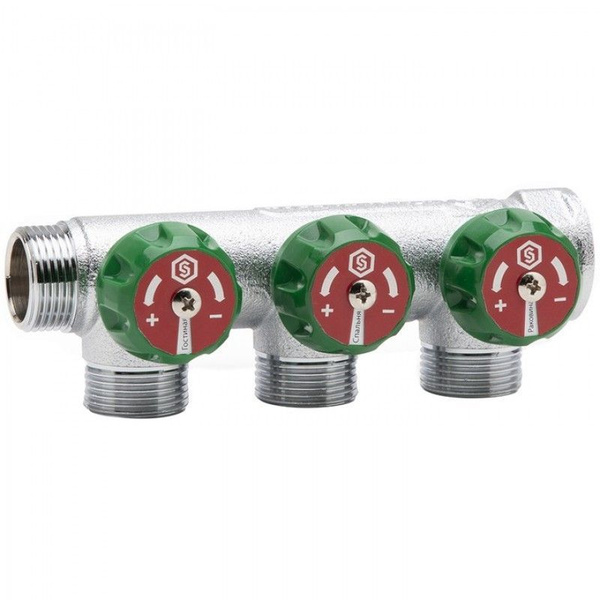 Коллектор регулирующий 3/4", 3 отвода 1/2" плоское уплотнение STOUT SMB ...