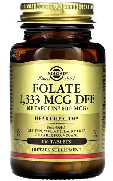 Solgar Folate 1,333 mcg DFE (Metafolin 800 mcg) 100 tablets / Метафолин 800 мкг. (Фолат 1333 мкг ...
