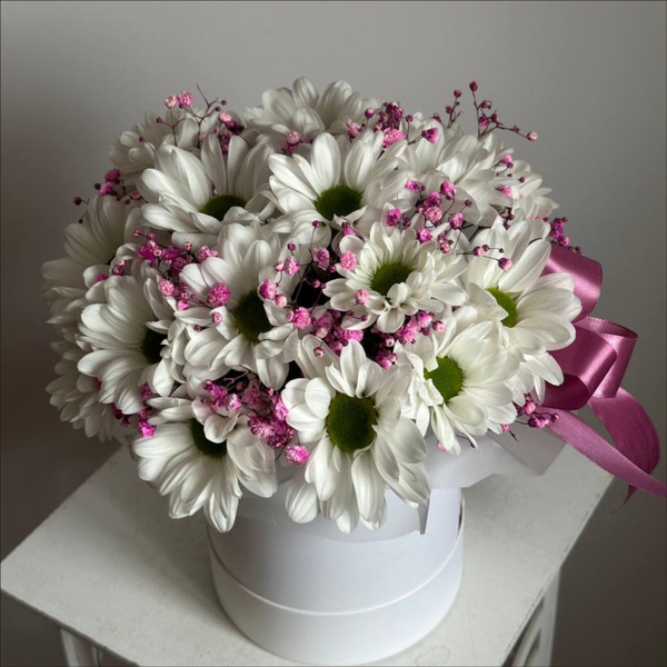 Гипсофила, Кустовые хризантемы Flower shop Rose, цвет Белый купить по ...