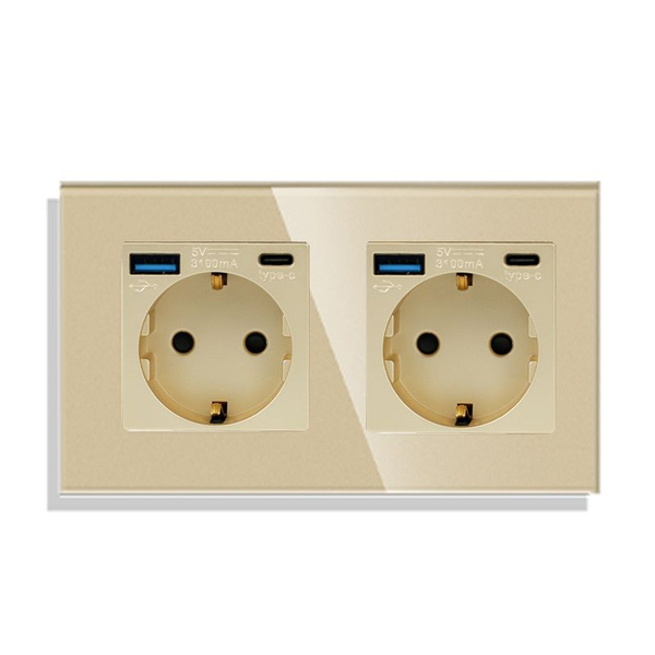 Розетка электрическая с Usb Type C Ac 2 пост 16А рамка 86 158mm стекло 5 вольт 3 1a купить на