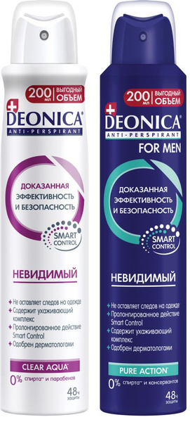 DEONICA Дезодорант антиперспирант для неё и для него Невидимый спрей, 200+200 мл купить на OZON ...