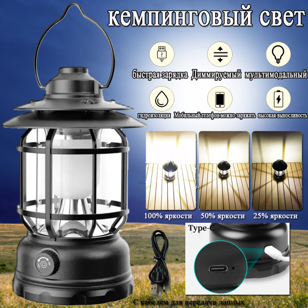 Кемпинговый фонарь аккумуляторный светодиодный уличный фонарик ...