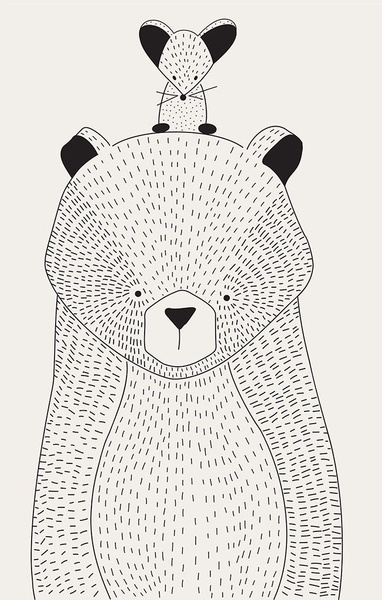 Фотообои на стену бесшовные, Master Fresok Мишка с мышкой В275 см х Ш176 см, артикул 14-836 ...