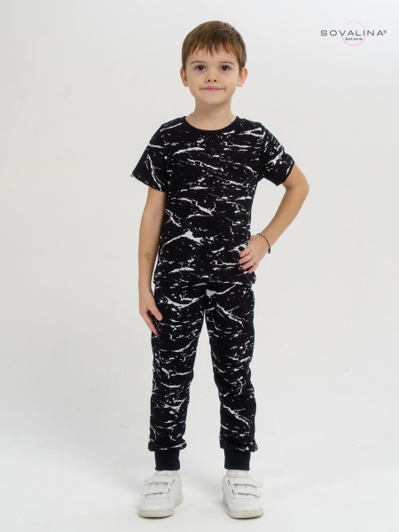Комплект одежды Мальчики SOVAlina Повседневный двойка черно-серый, размер 98 Хлопок Фитнес ...