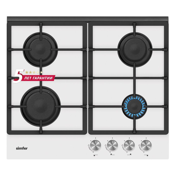 Газовая варочная панель Simfer 60 см, газ-контроль, элетроподжиг, закаленное стекло, чугунные ...