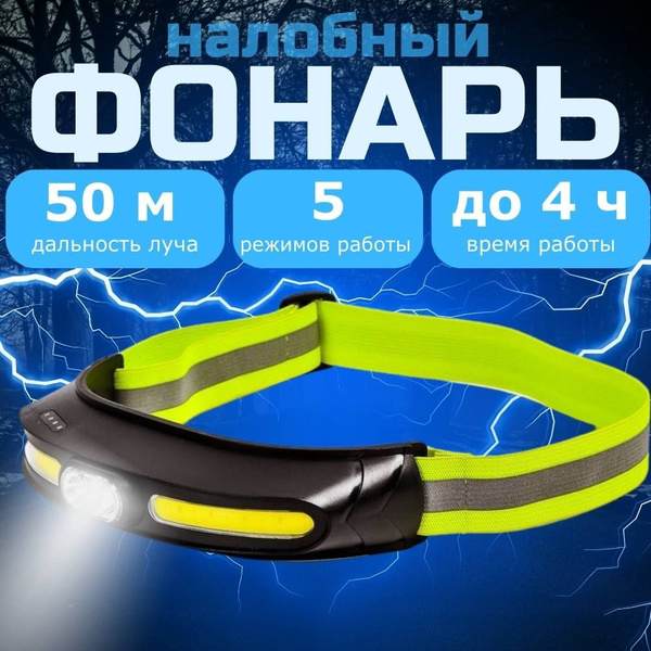 Светодиодный налобный фонарь с USB зарядкой ,встроенный аккумулятор ...
