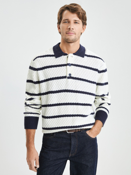 Джемпер Мужской Zarina синий, размер 54 Без застежки свободный Длинный Полоска Китай купить c ...