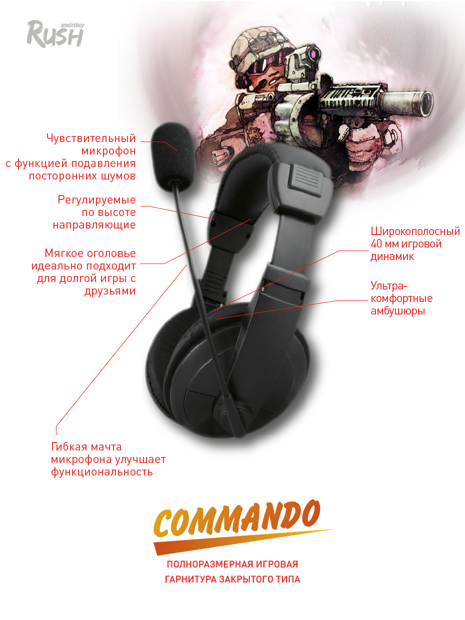 Компьютерная гарнитура SmartBuy COMMANDO, черный - купить по доступной цене в интернет-магазине OZON