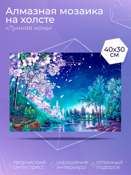 Алмазный художник, алмазная мозаика со стразами Лунная ночь 30*40 см ...