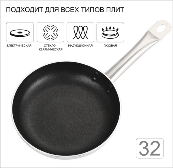 Сковорода 32 см PROFESSIONAL с антипригарным покрытием Индукция, 32 см ...