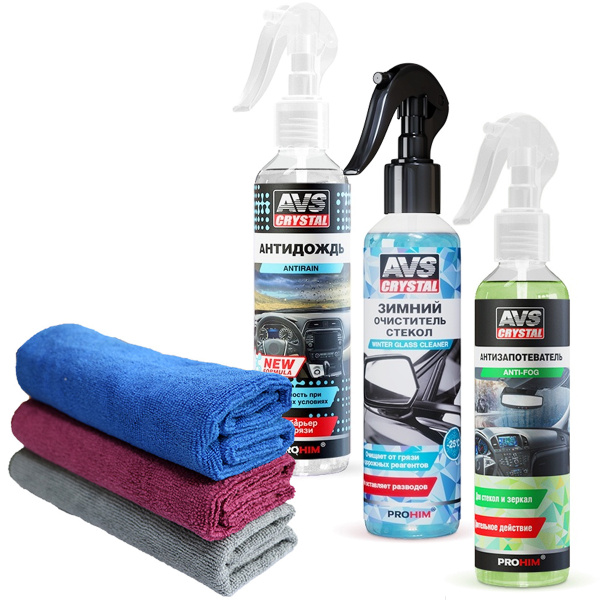 Характеристики Комплект для ухода за стеклами AVS: очиститель стёкол ...