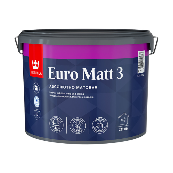 Tikkurila Euro Matt 3 / Краска "Евро Мат 3" база с 9 л интерьерная ...