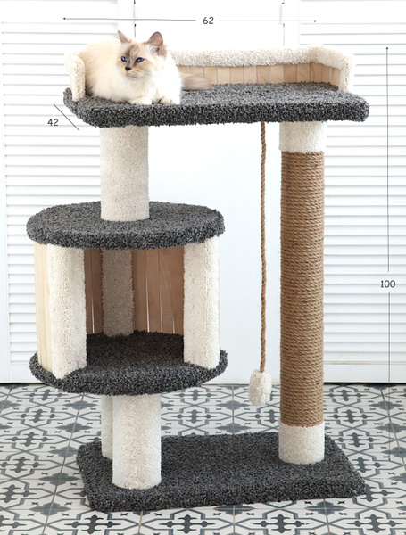 Когтеточка с домиком и лежанкой напольная для кошек из ковролина ...