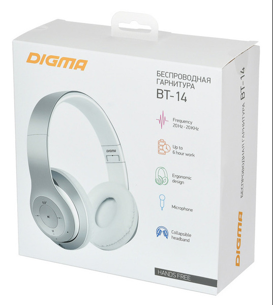 Наушники Накладные Digma BT-14 серебристый - купить по доступным ценам в интернет-магазине OZON ...