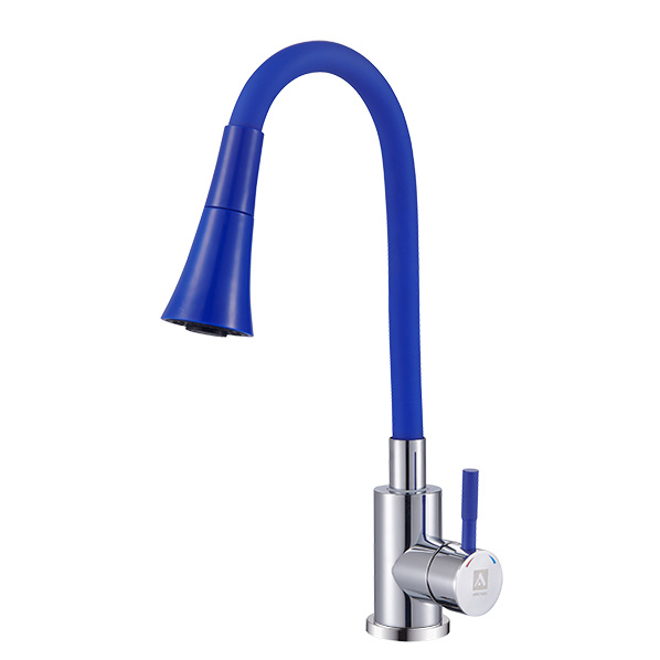 Смеситель Argo для кухни SOLID двухпозиционный, хром/синий, пластичный излив, d-35, нерж. сталь ...