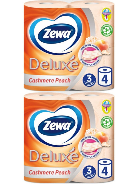 ZEWA Туалетная бумага DELUXE 3-х слойная персик, 4рул. 2 шт - купить с ...