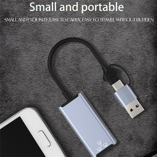 Адаптер USB C/USB A к сетевой карте RJ45 2-в-1, 100 Мбит/с - купить с ...