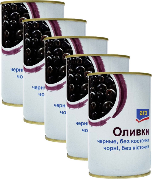 Оливки Aro черные без косточки, комплект: 5 упаковок по 300 г - купить ...