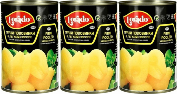 Груши Lorado в сиропе половинки, комплект: 3 упаковки по 820 г - купить ...