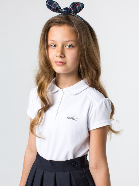 Поло Девочки cookie белый, размер 134 Хлопок Офисный/школьный Россия Большой теннис, рост 134 ...