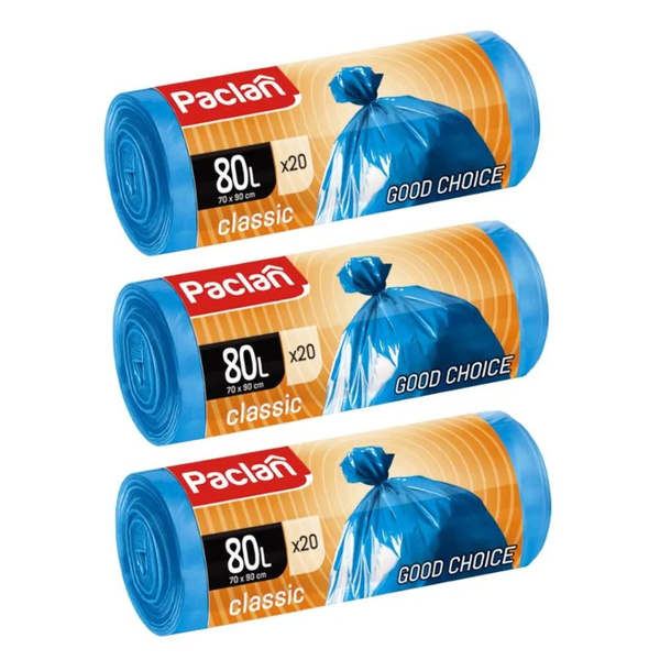 Мешки для мусора 80 литров PACLAN CLASSIC / 70 х 90 см, синие, 60 шт ...