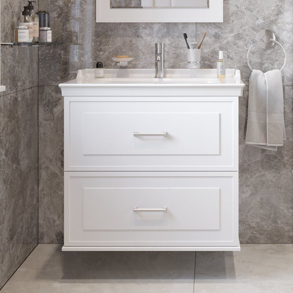 Тумба с раковиной STWORKI Хадстен 80 подвесная, 79, 5 см, классика, с ящиками, белая ...