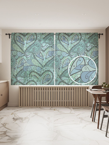 Тюль, фототюль короткий JoyArty "Лиственные сердца" высота 180 см, ширина 145 см (2 полотна) на ...