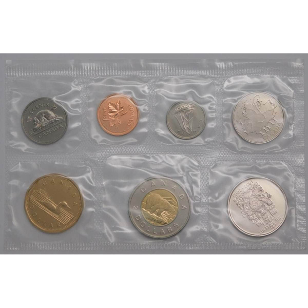 Канада набор монет 1 5 10 25 50 центов 1 и 2 доллара (7 шт) 2002 BU 50 ...