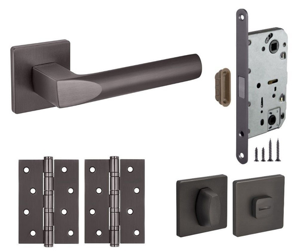 Комплект ручек для дверей Fuaro PRIZMA_SL_GR-23_MAGWC, графит (ручка + завертка WC + магнитный ...
